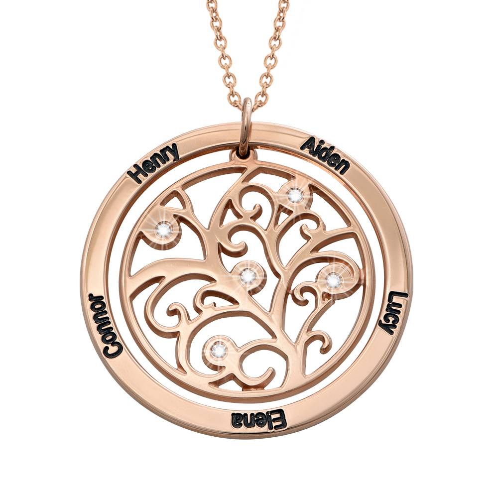 Family Tree Birthstone Necklace Rose Gold Plated with Diamonds | Forever My