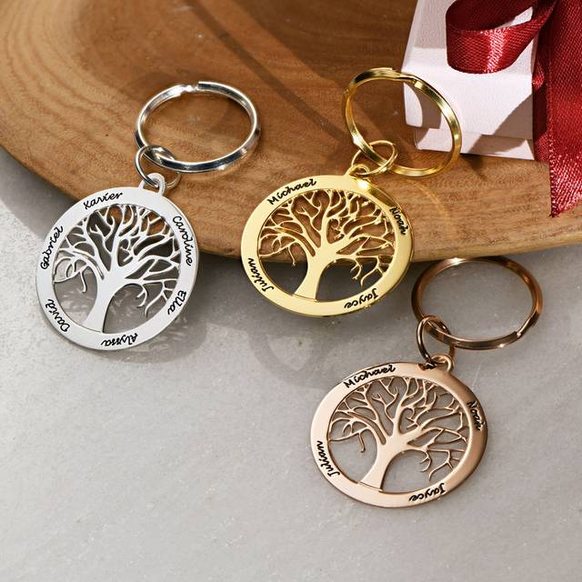 Family Tree Keychain with engravings in Rose Gold Plating | Forever My