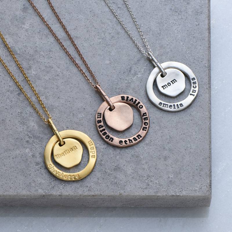 Stamped Family Pendant Necklace with Names Engraved in Silver | Forever My
